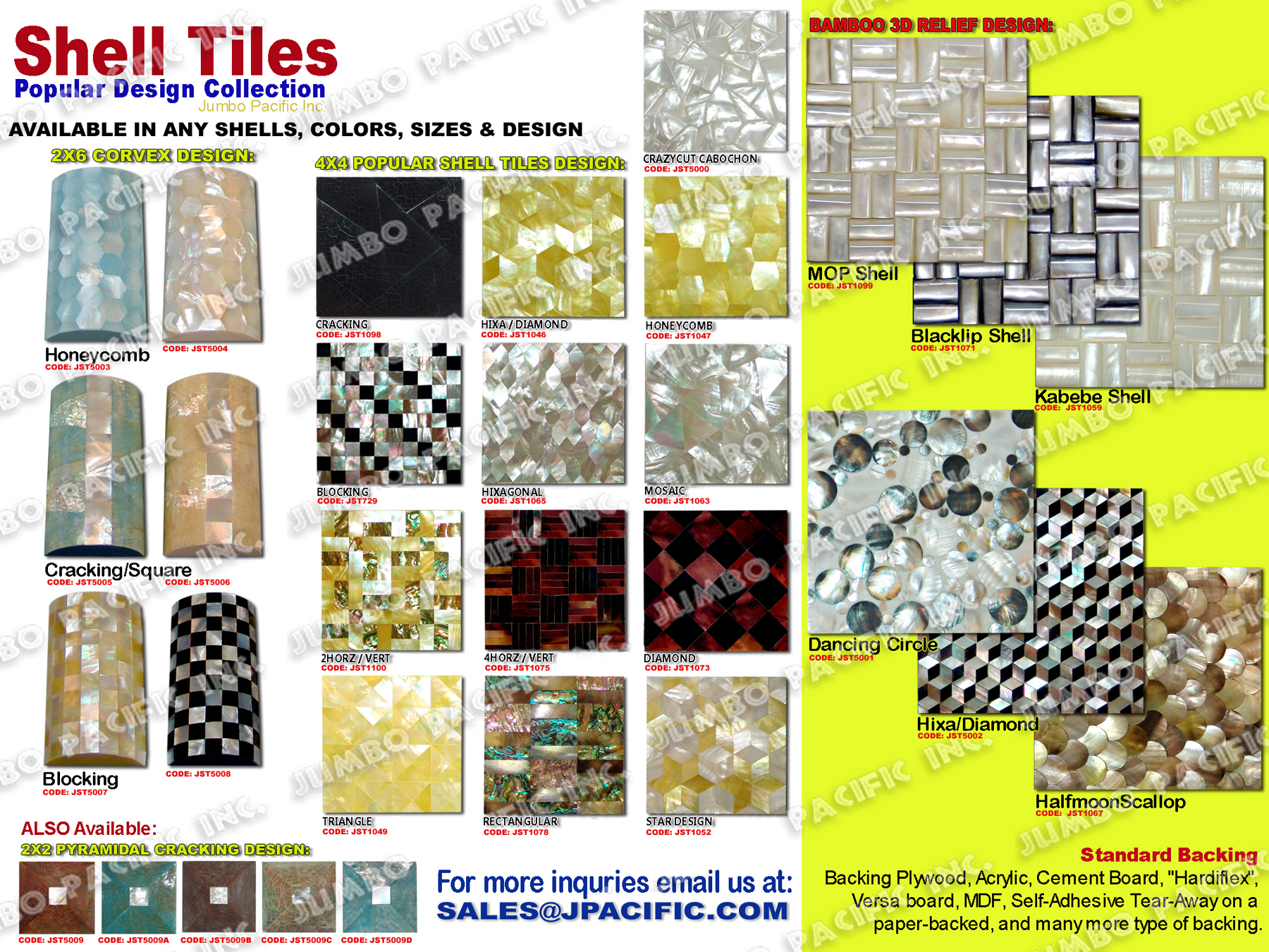 Shell Tiles and Wall Panels Designs and Sizes - Jumbo Pacific Inc.